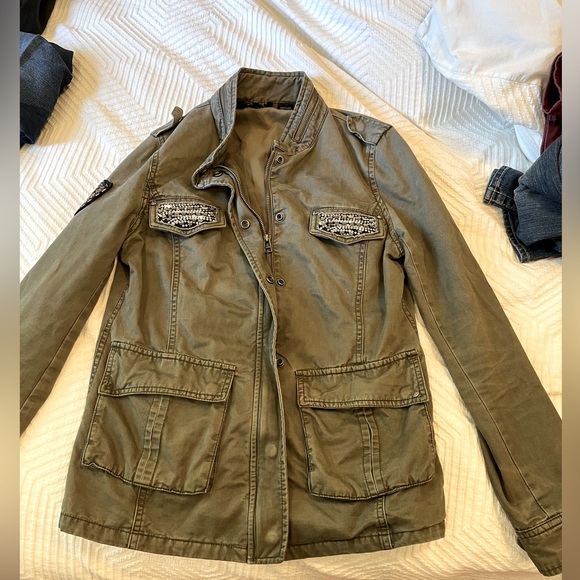 Miss Me | Jackets & Coats | Miss Me Army Green Beaded Jacket | Poshmark